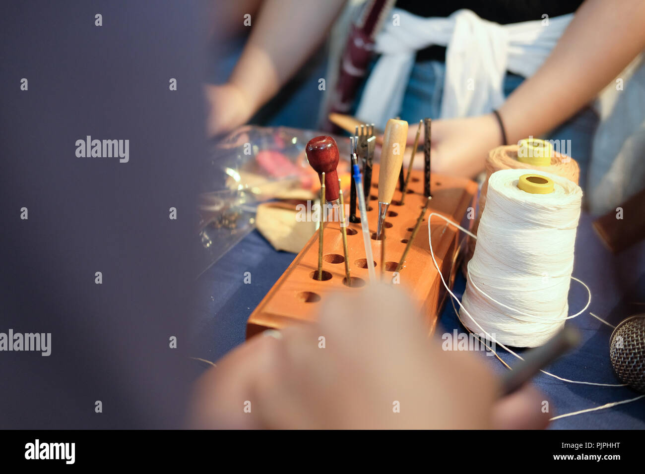 handmade leather craft DIY instrument tool. craftsman working desk ...