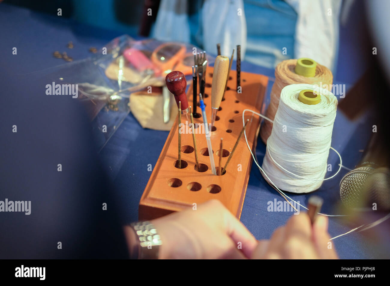 handmade leather craft DIY instrument tool. craftsman working desk ...