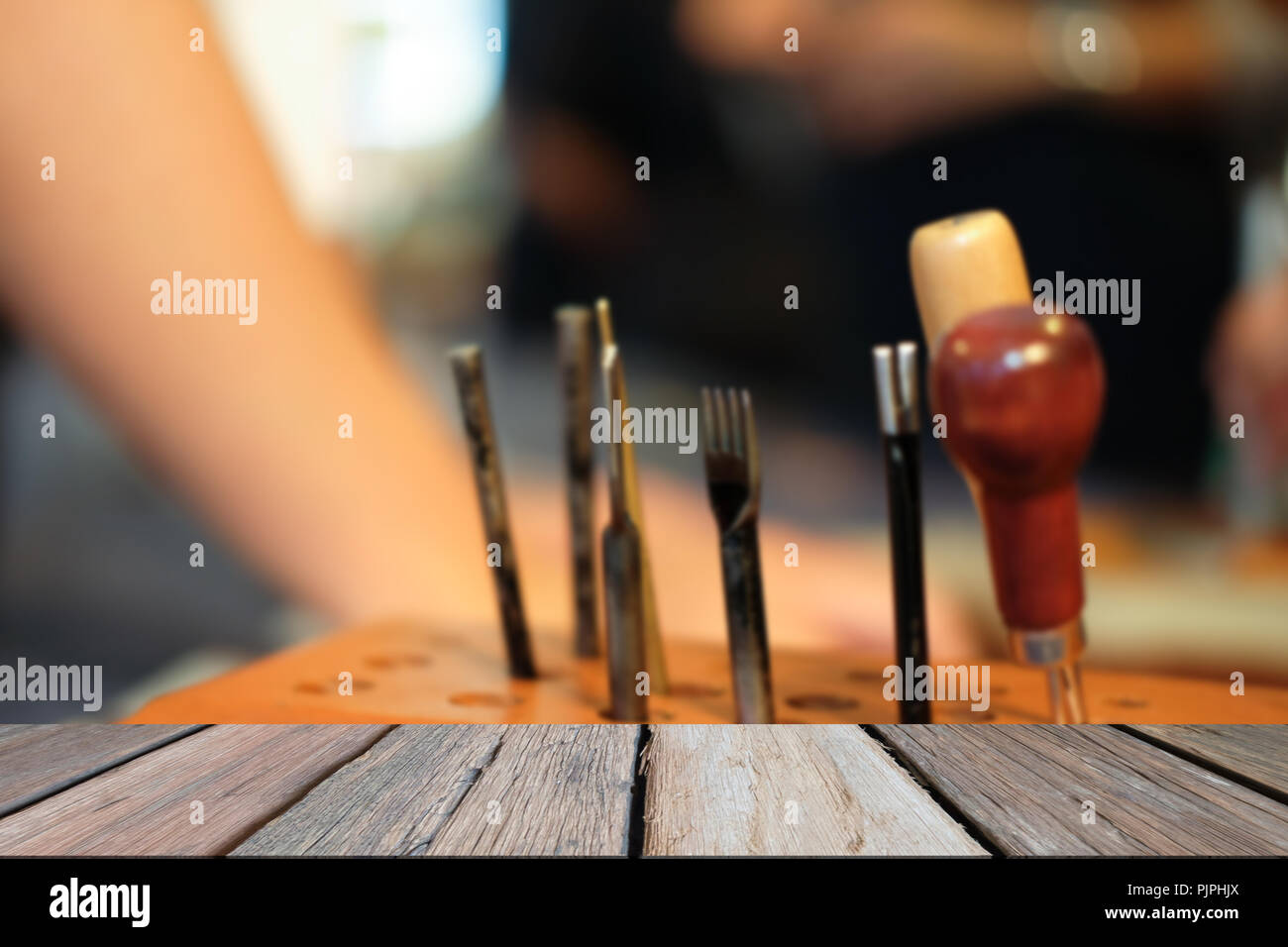 handmade leather craft DIY instrument tool. craftsman working desk ...