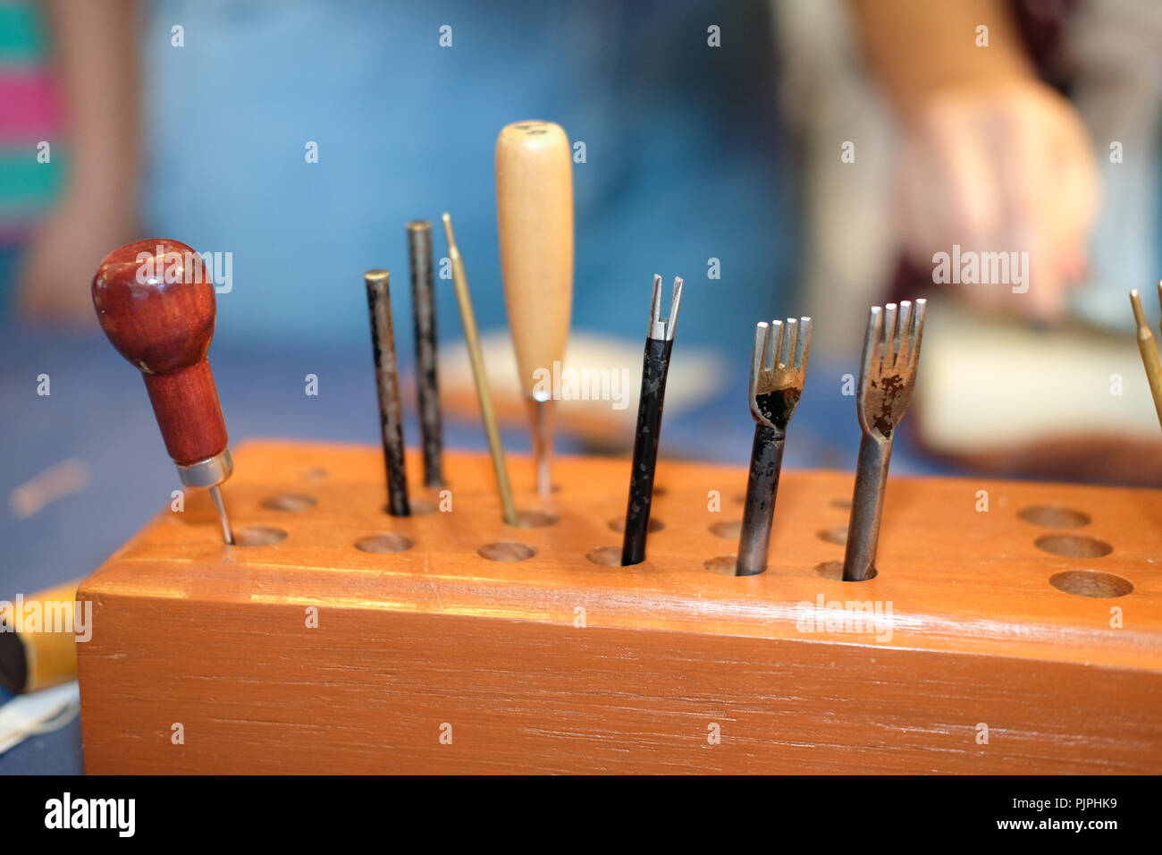 handmade leather craft DIY instrument tool. craftsman working desk ...