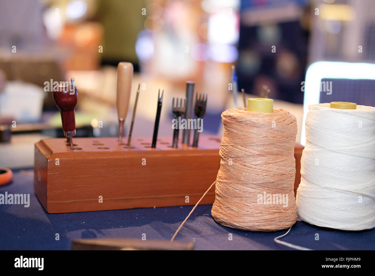 handmade leather craft DIY instrument tool. craftsman working desk ...