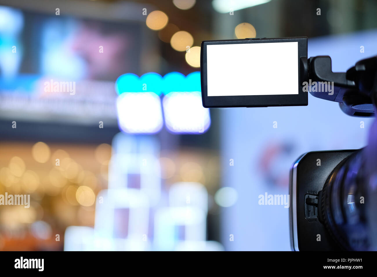 professional video production camera recording live event on stage ...