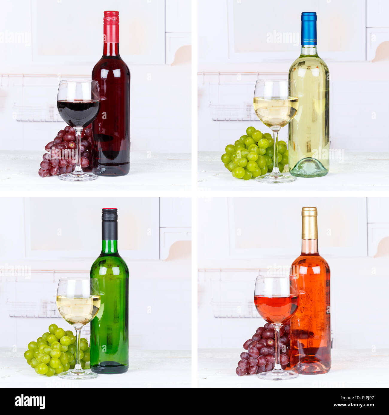 Red and white rose wine bottles beverage wines collection alcohol Stock ...