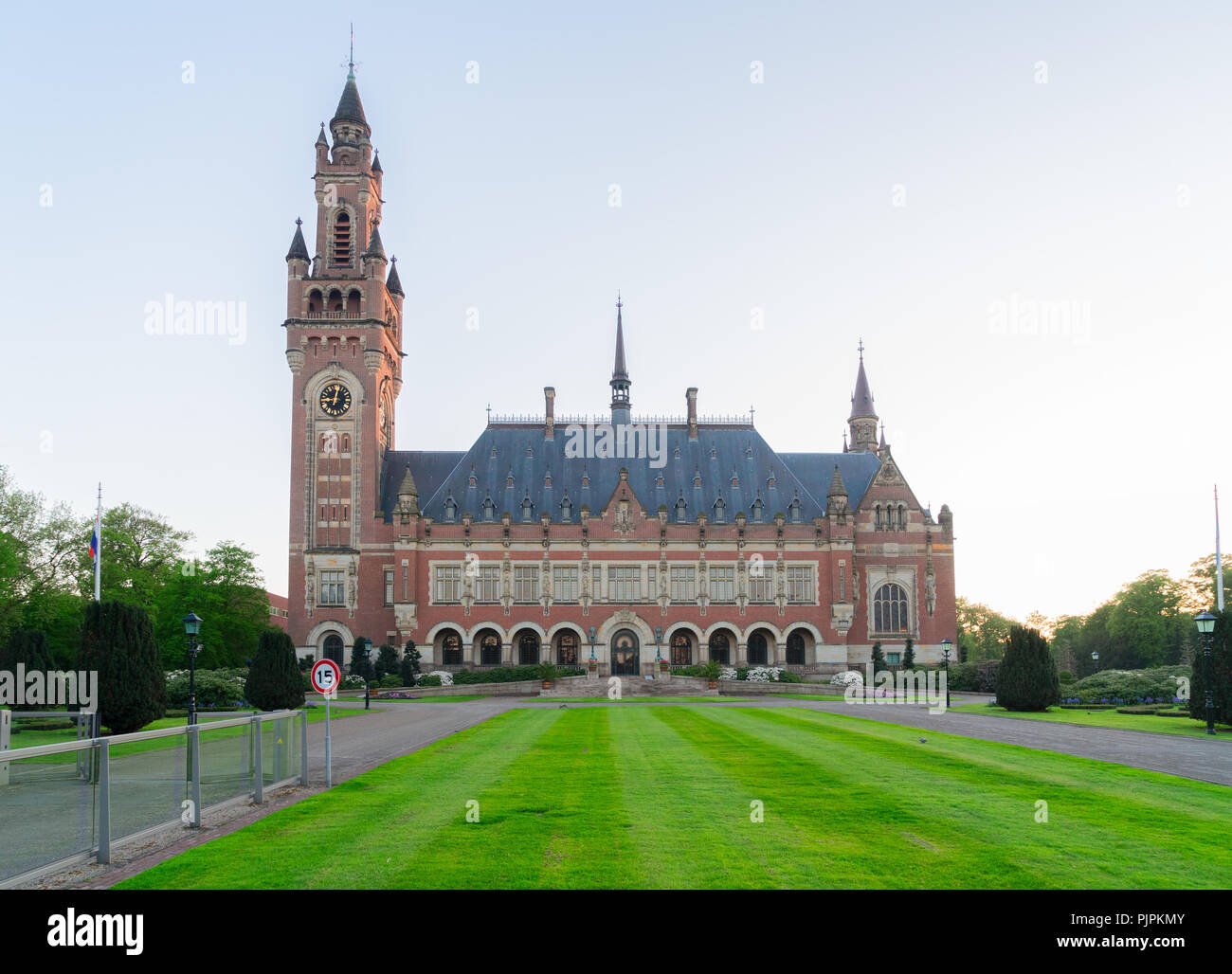 green grass lane in front of palace of peace in The Hague, Netherlands ...