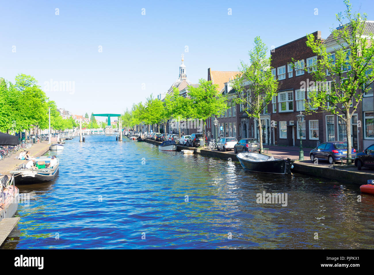 water canals in old town of Leiden, Netherlands Stock Photo - Alamy