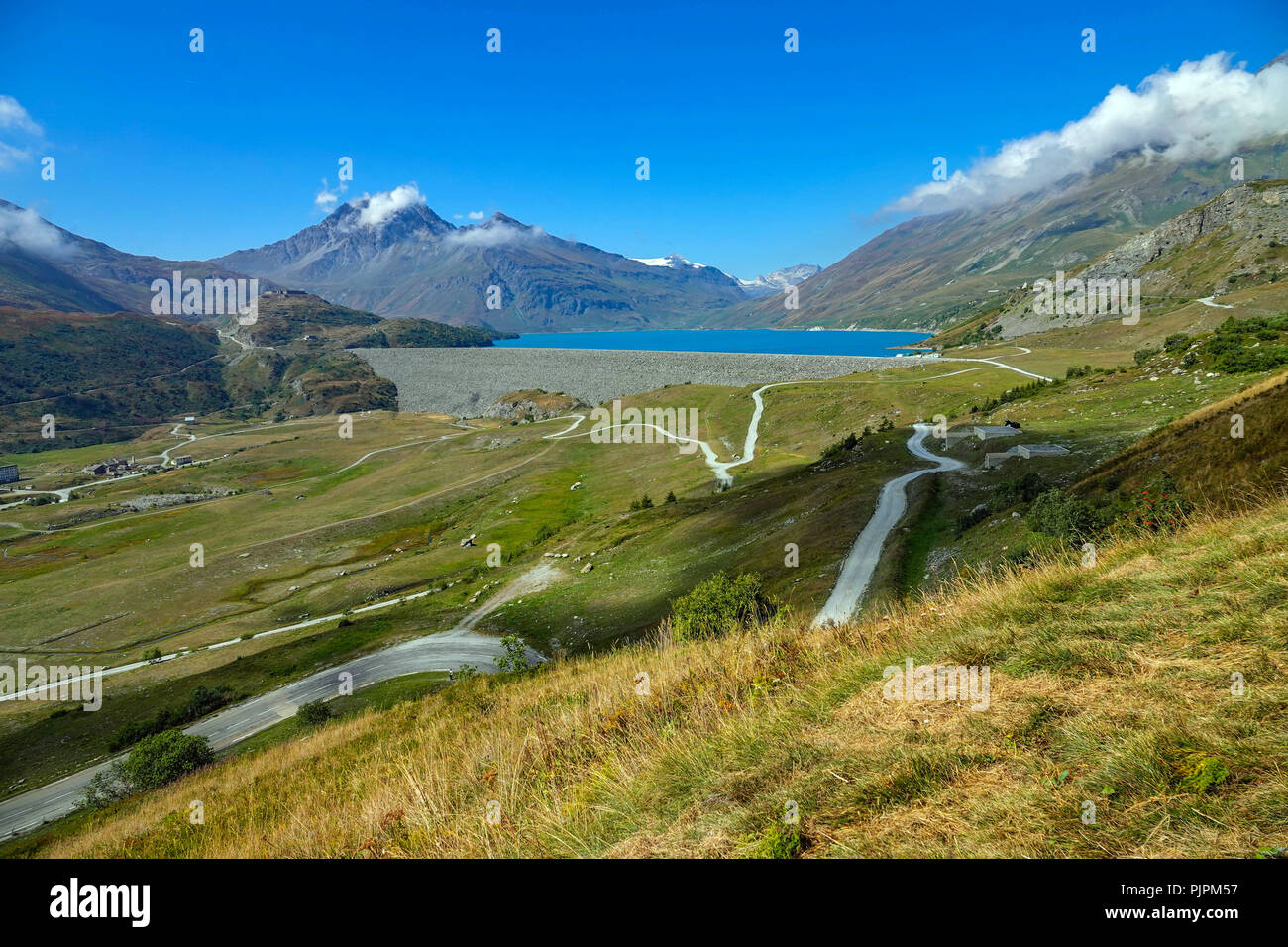 Col de Mont Cenis mountain pass between France and Italy with large ...