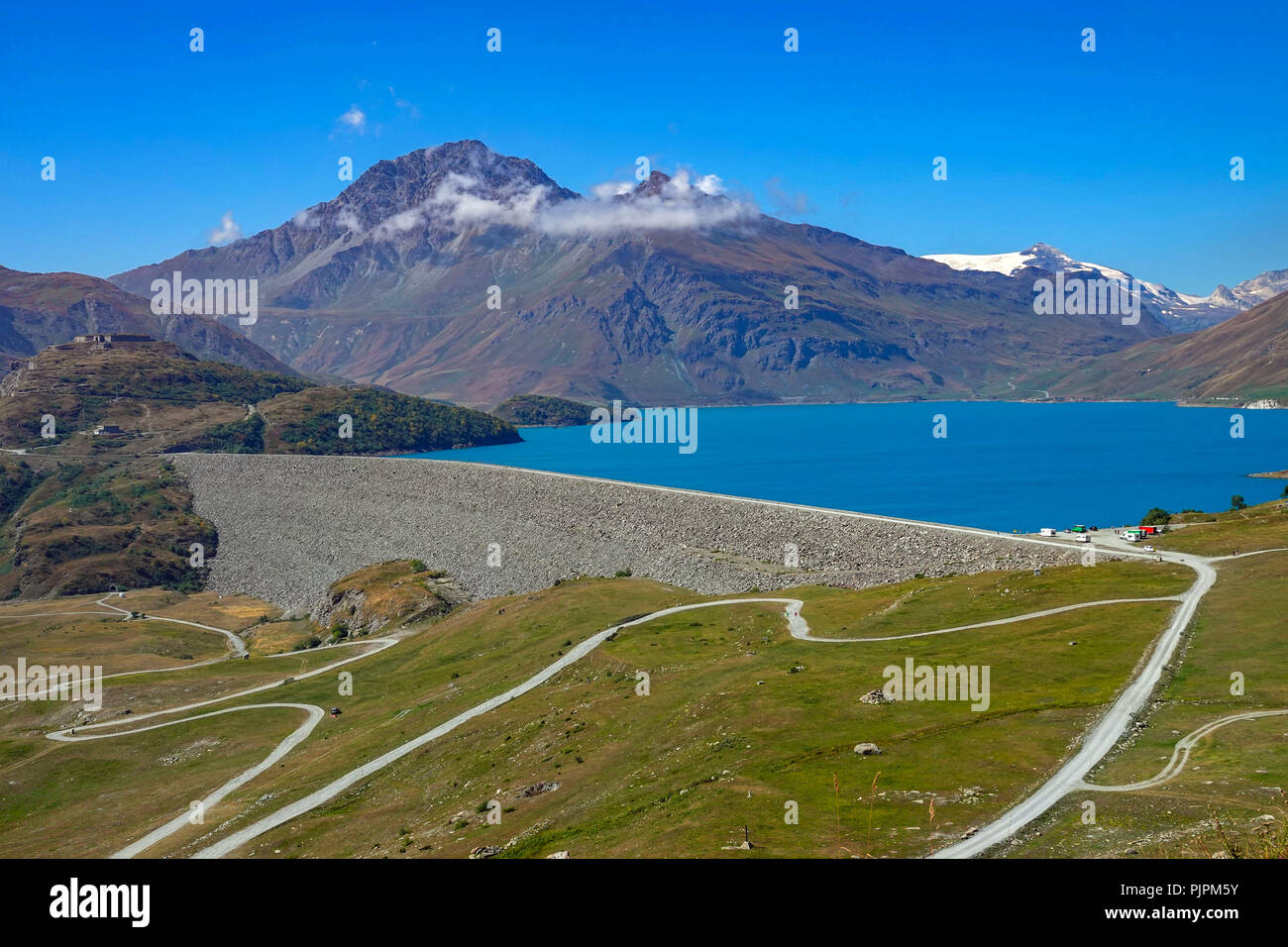 Col de Mont Cenis mountain pass between France and Italy with large ...