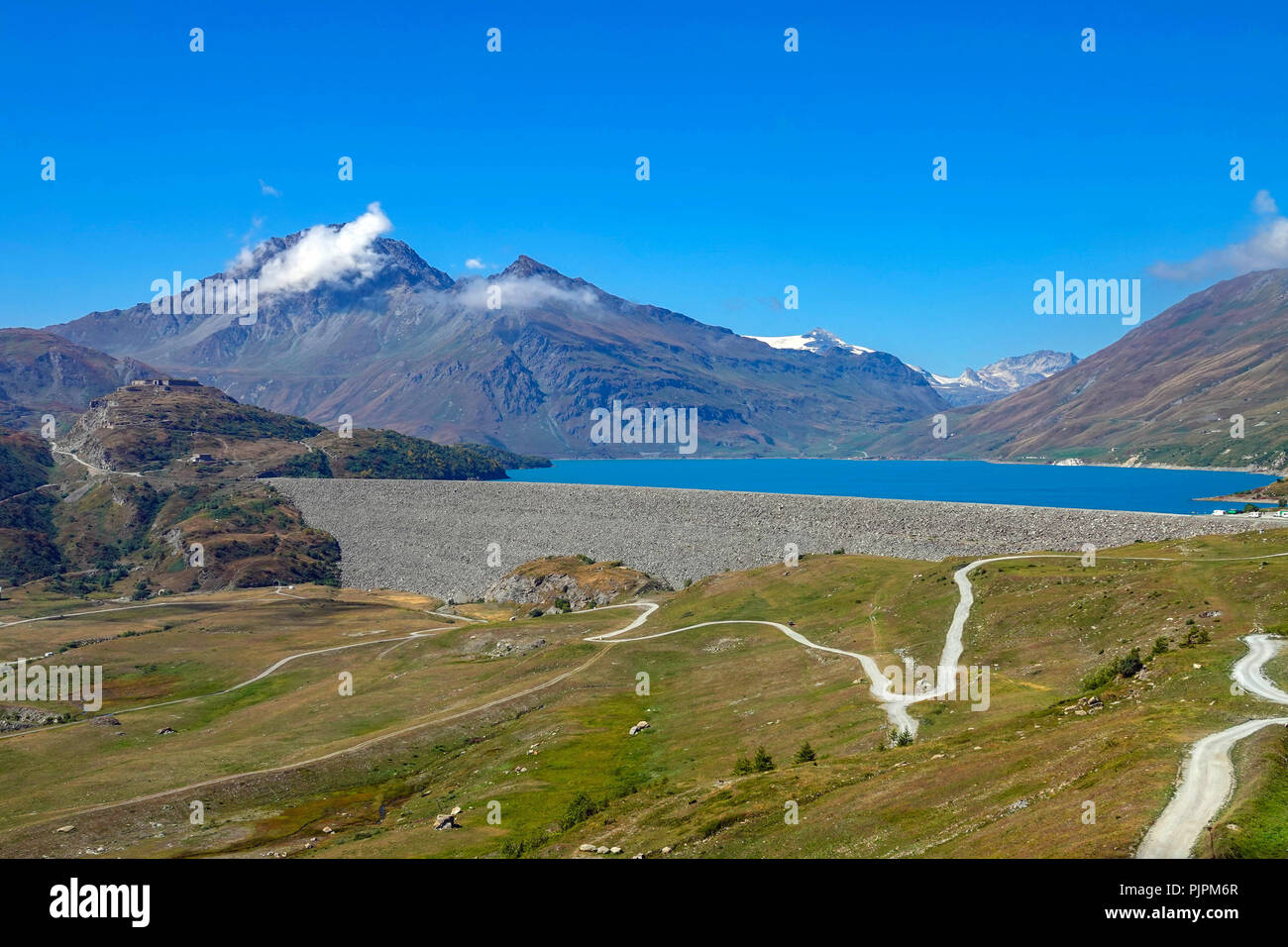Col de Mont Cenis mountain pass between France and Italy with large ...