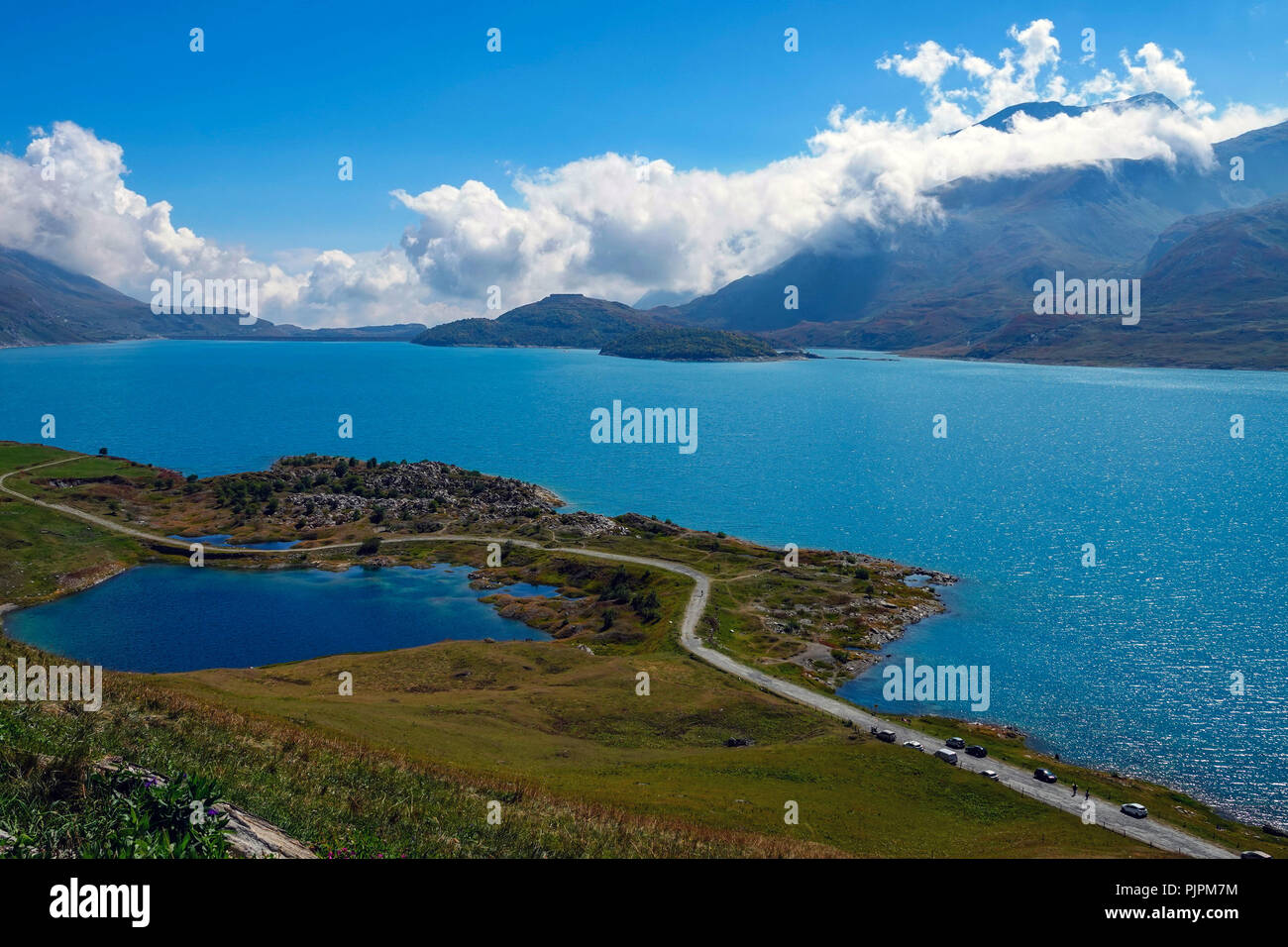 Col de Mont Cenis mountain pass between France and Italy with large ...