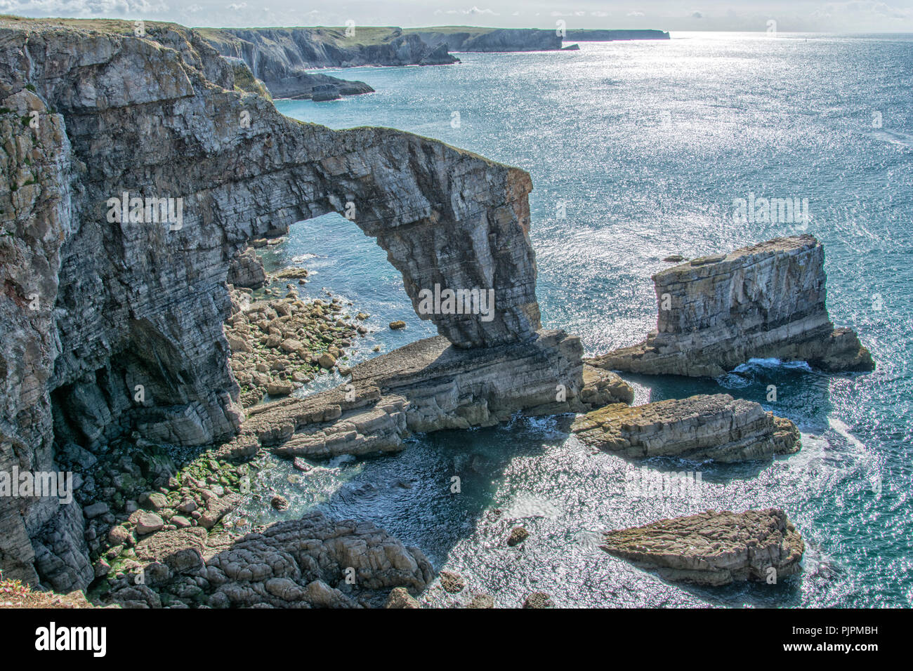 Stack Rocks & The Green Bridge of Wales South Wales Pembrokeshire Stock ...