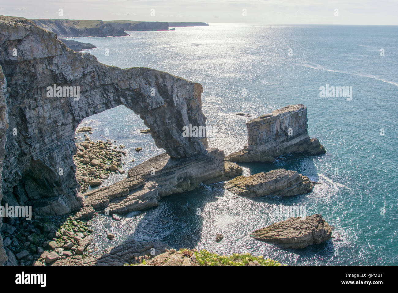 Stack Rocks & The Green Bridge of Wales South Wales Pembrokeshire Stock ...