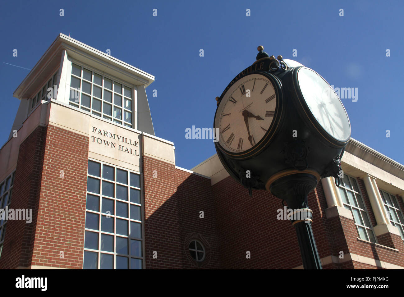 Farmville, VA, USA. Post clock in front of the Town Hall Stock Photo ...