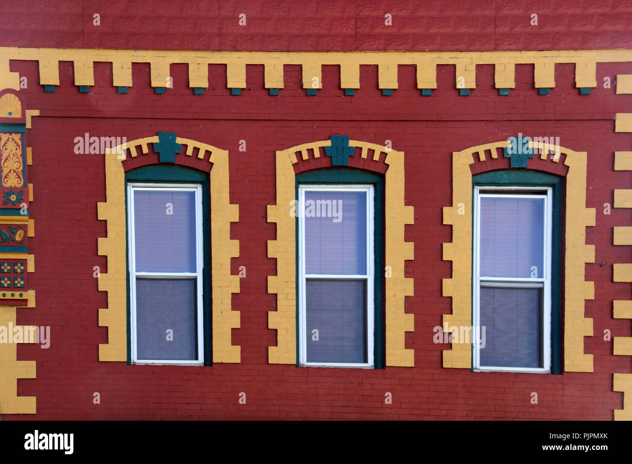 Windows of old building in downtown Farmville, VA, USA. Colorful ...