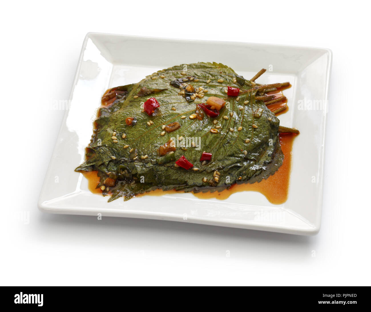 perilla leaves pickled in soy sauce, korean food, kkaennip jangajji ...