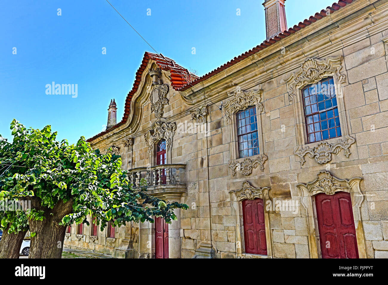 HDR View of the austere baroque Manor of the Viscount of Almendra, with ...