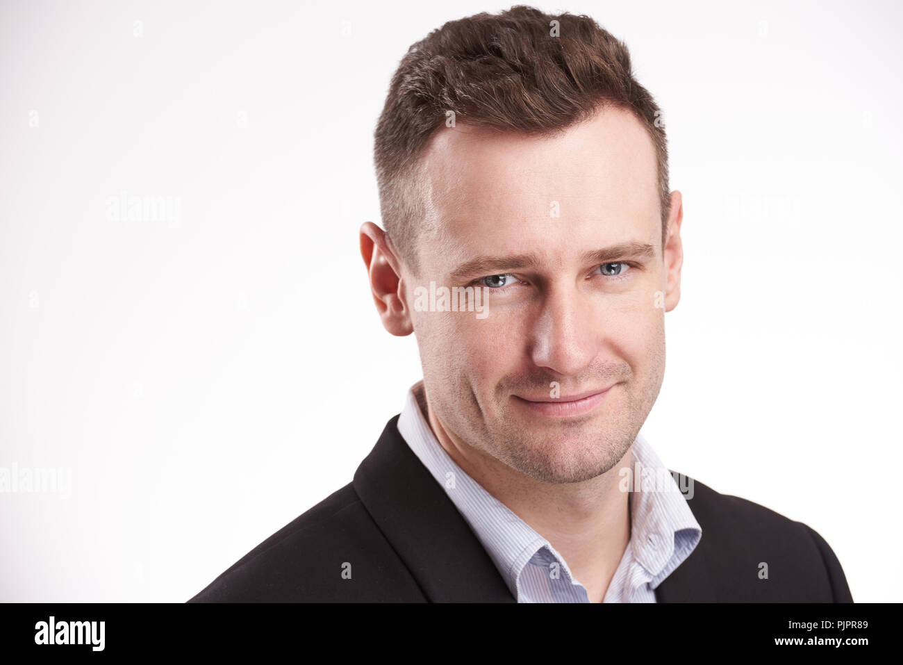Close up portrait of young man isolated on white background Stock Photo ...