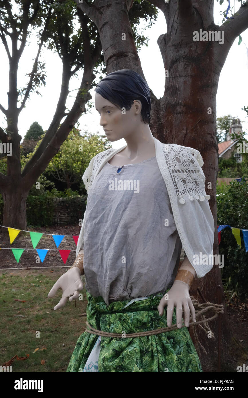 Oddly dressed female mannequin in the garden of Firbeck Village Hall ...