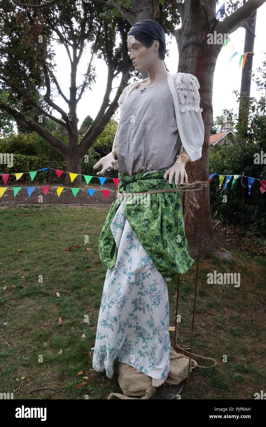 Oddly dressed female mannequin in the garden of Firbeck Village Hall ...
