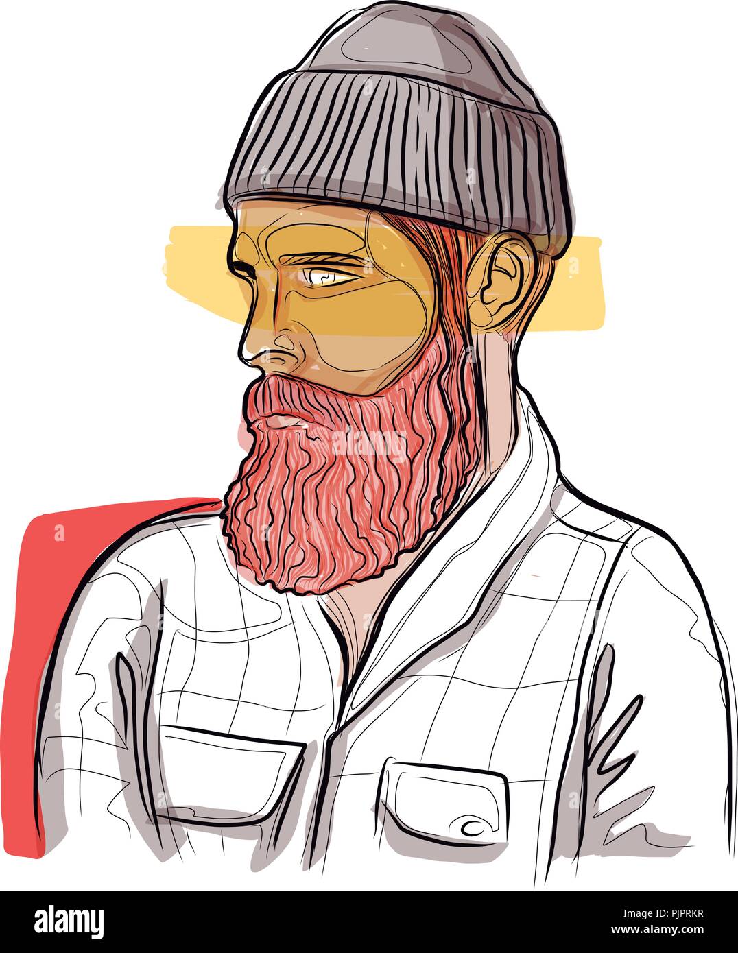 Hand drawn vector ink illustration or drawing of a hipster bearded ...