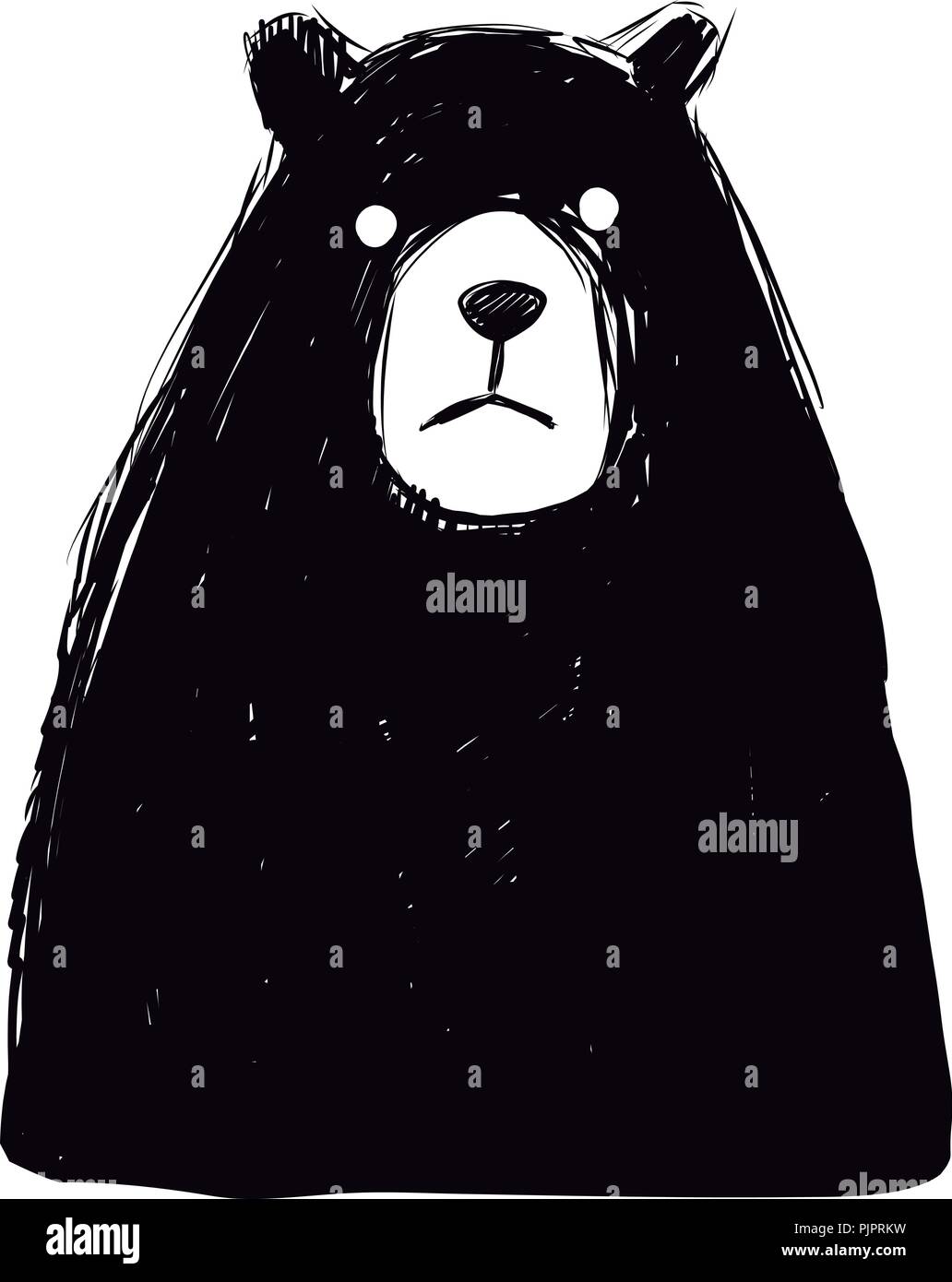Hand drawn vector ink illustration or drawing of a black cartoon bear ...
