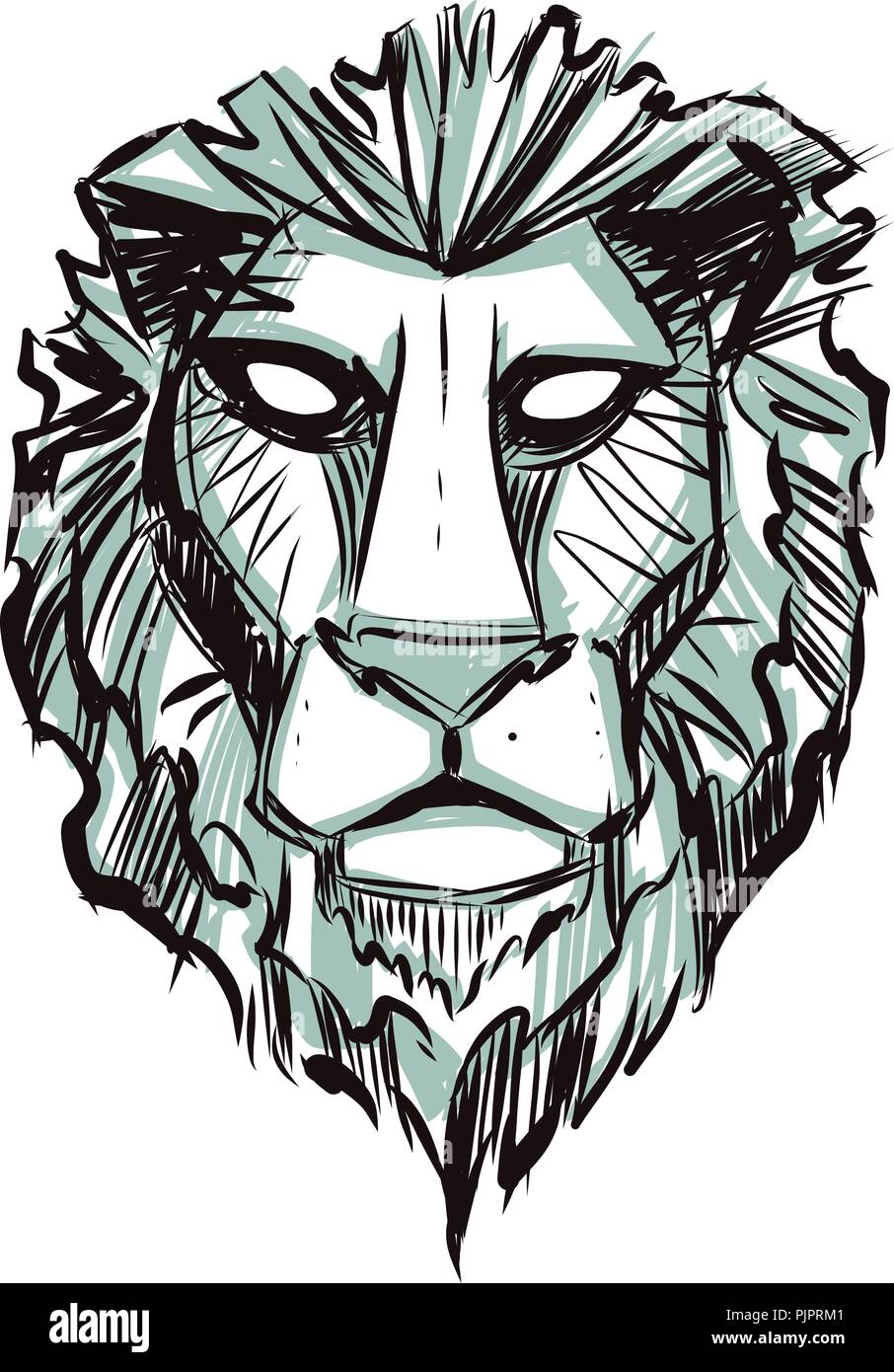 Hand drawn vector ink digital illustration or drawing of a lion face ...