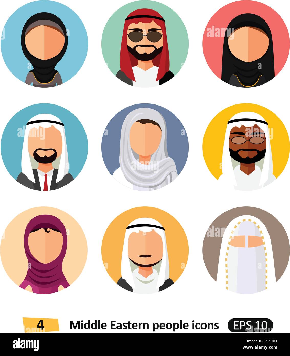 Different middle eastern people avatar set vector flat icons arab users ...
