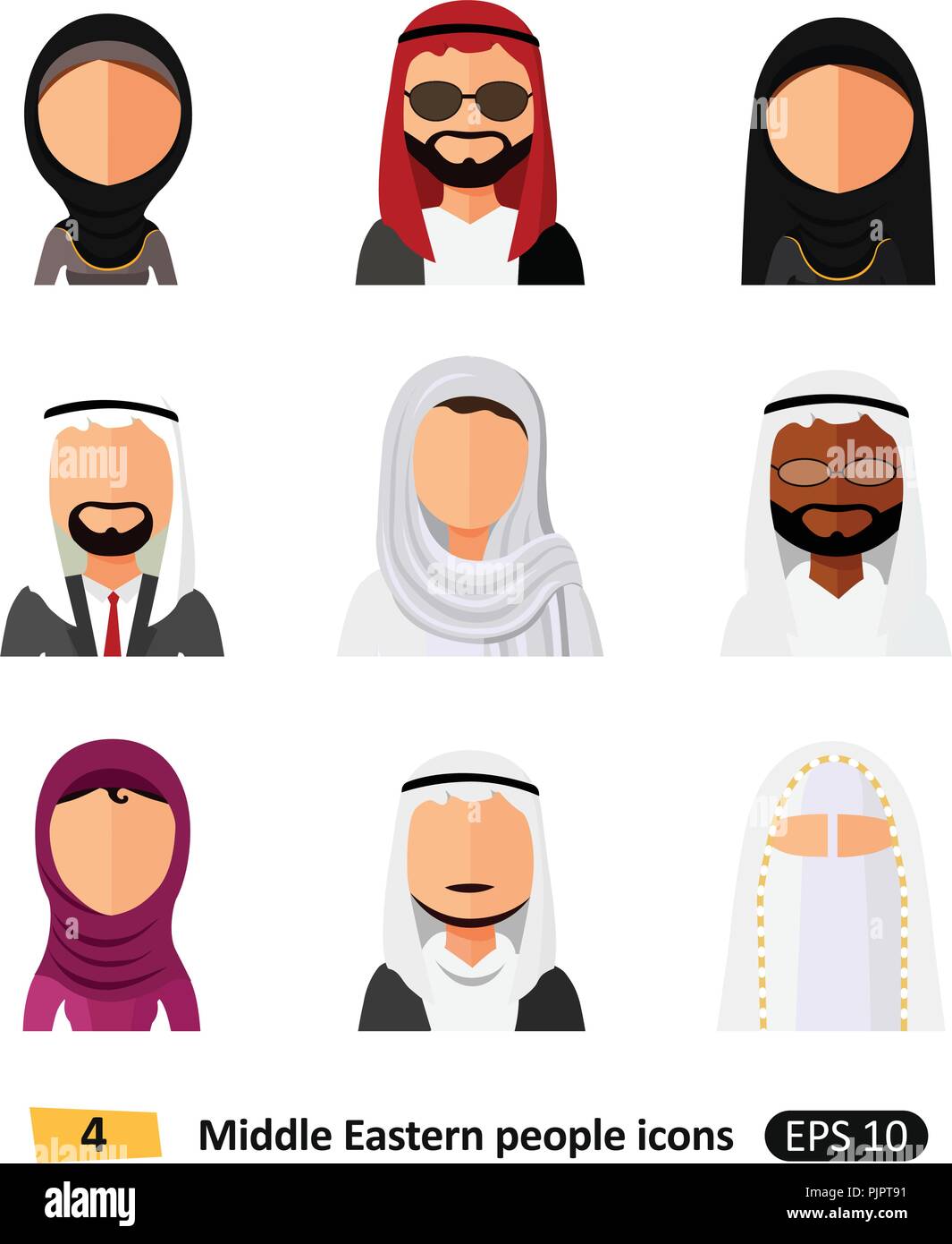 Different middle eastern people avatar set vector flat icons arab users ...