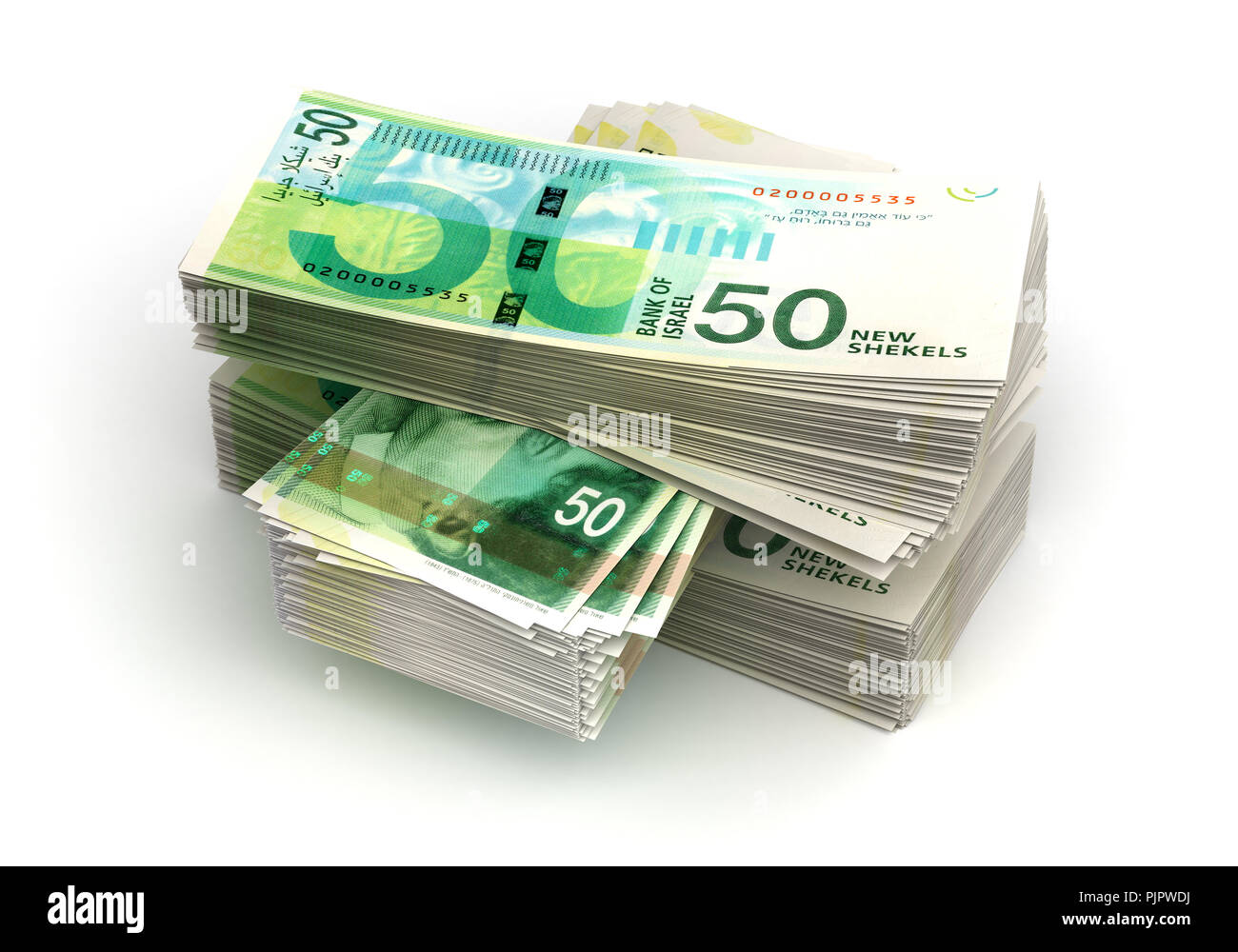 Stack of Israeli New Shekel (isolated on white background Stock Photo ...