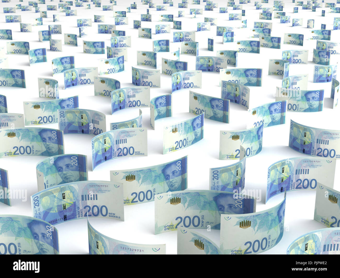 Scattered Israeli New Shekels (isolated on white background Stock Photo ...