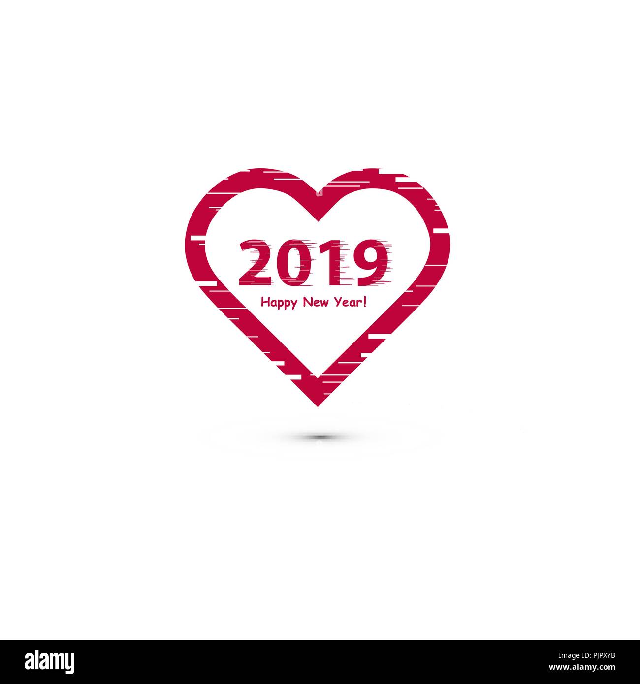Creative happy new year 2019 design with line art heart icon. Flat ...
