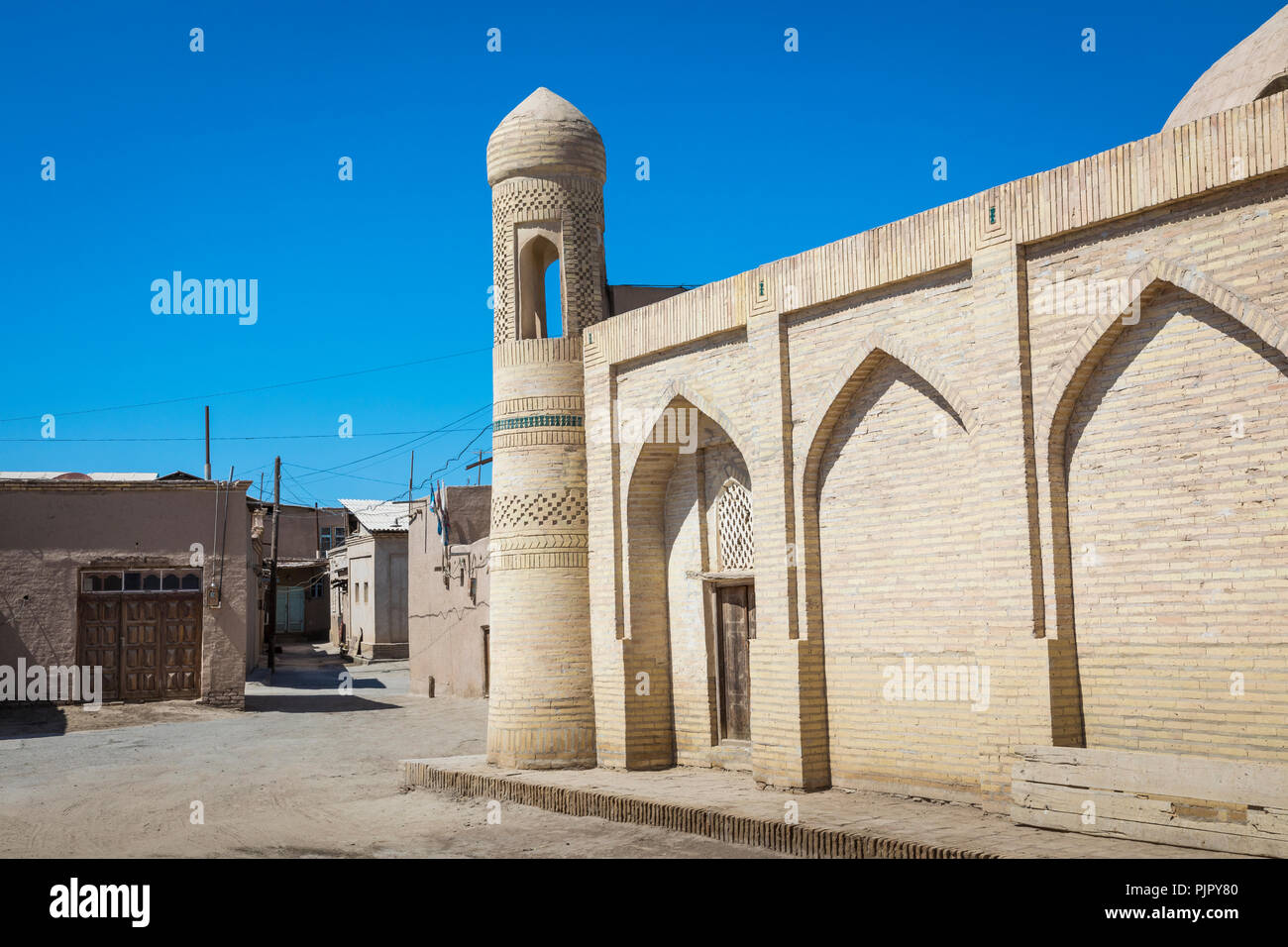 Historic buildings at Itchan Kala fortress in the historic center of ...