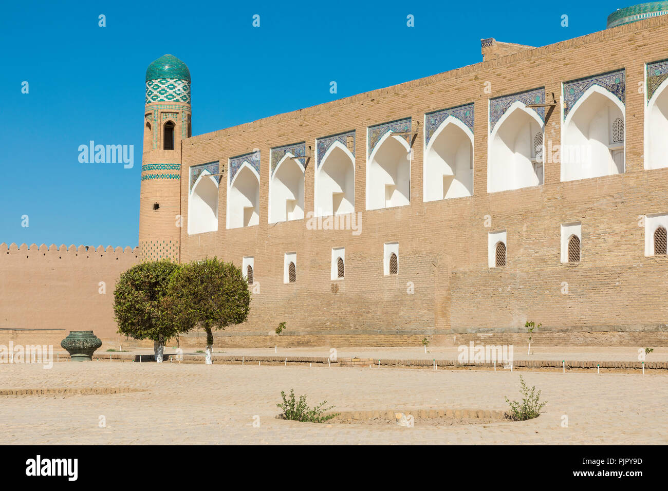 Historic buildings at Itchan Kala fortress in the historic center of ...