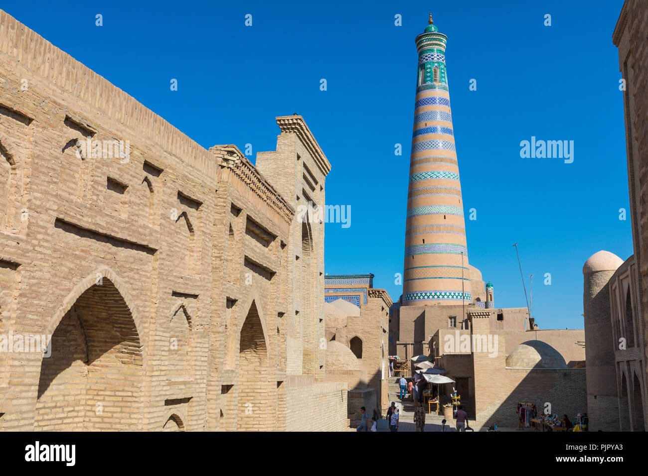 Historic buildings at Itchan Kala fortress in the historic center of ...