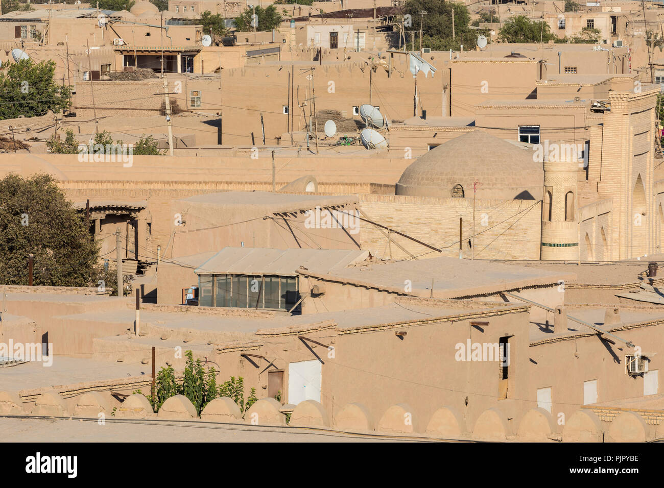 Historic buildings at Itchan Kala fortress in the historic center of ...
