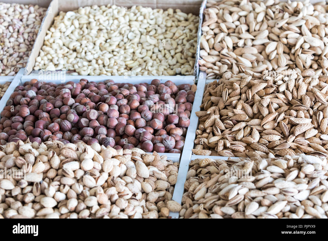 Dried fruits and nuts on local food market in Tashkent, Uzbekistan ...