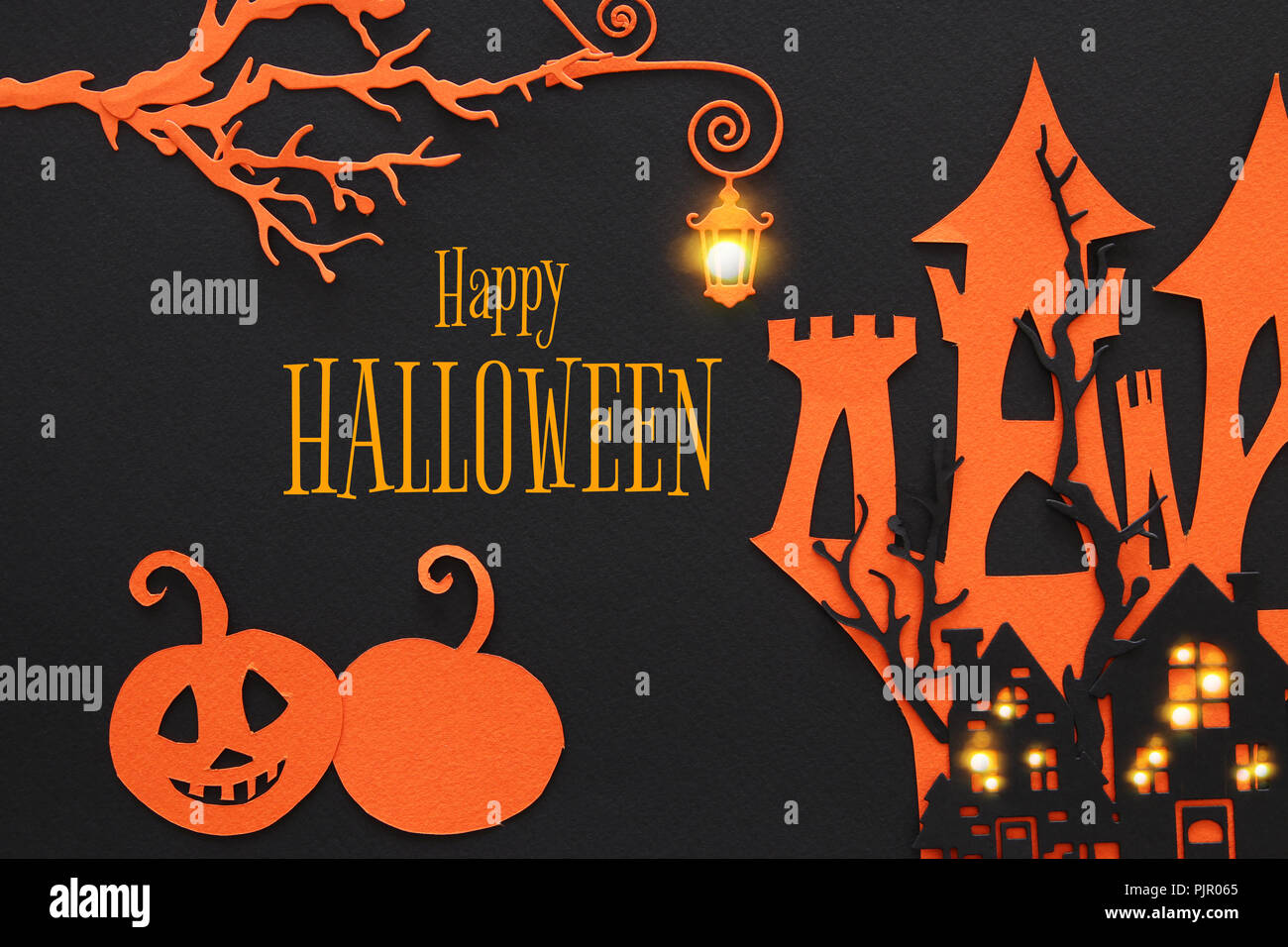 Halloween holiday concept. haunted witch house over black background ...