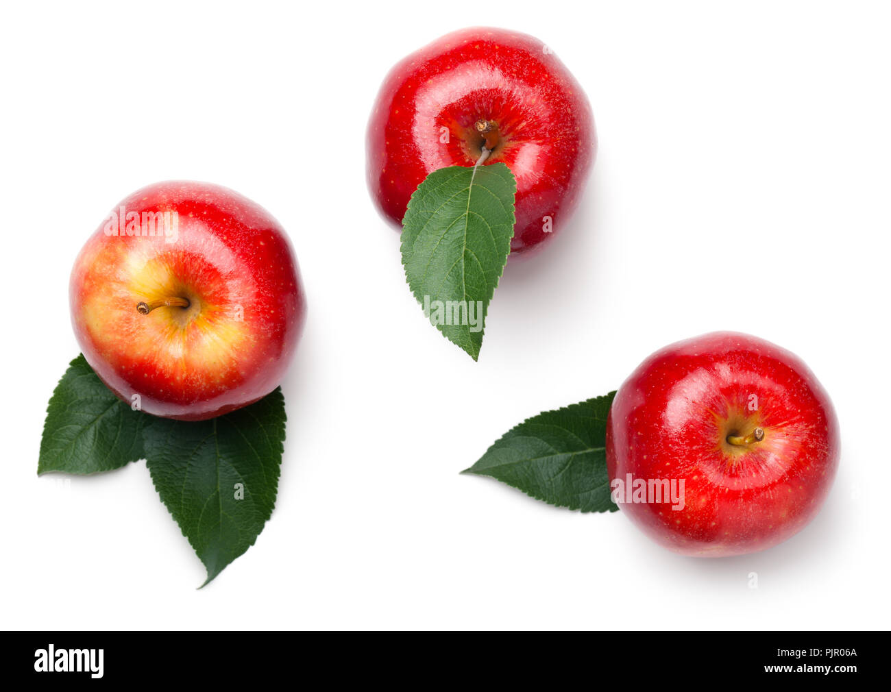 Red apples with leaves isolated on white background. Gala apple. Top ...