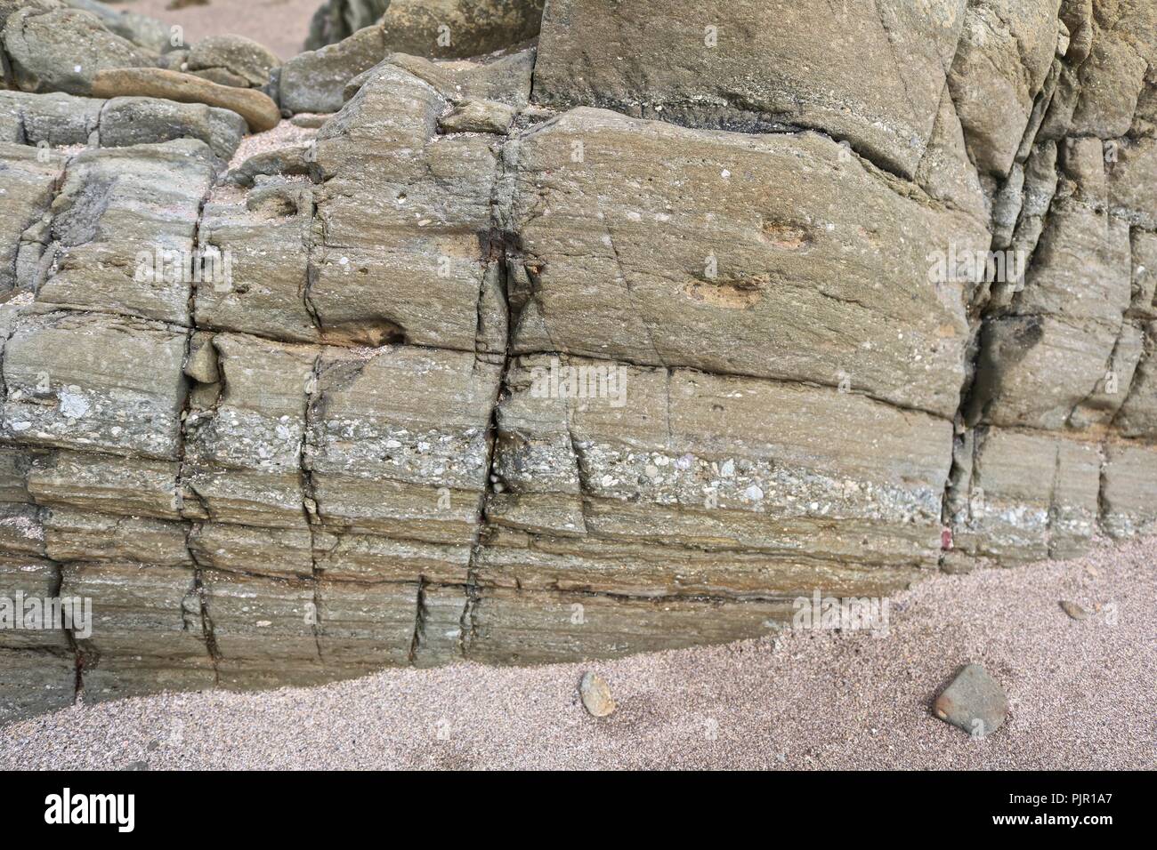 Marine sandstone interbedded with volcanic deposits at Ferriter's Cove ...