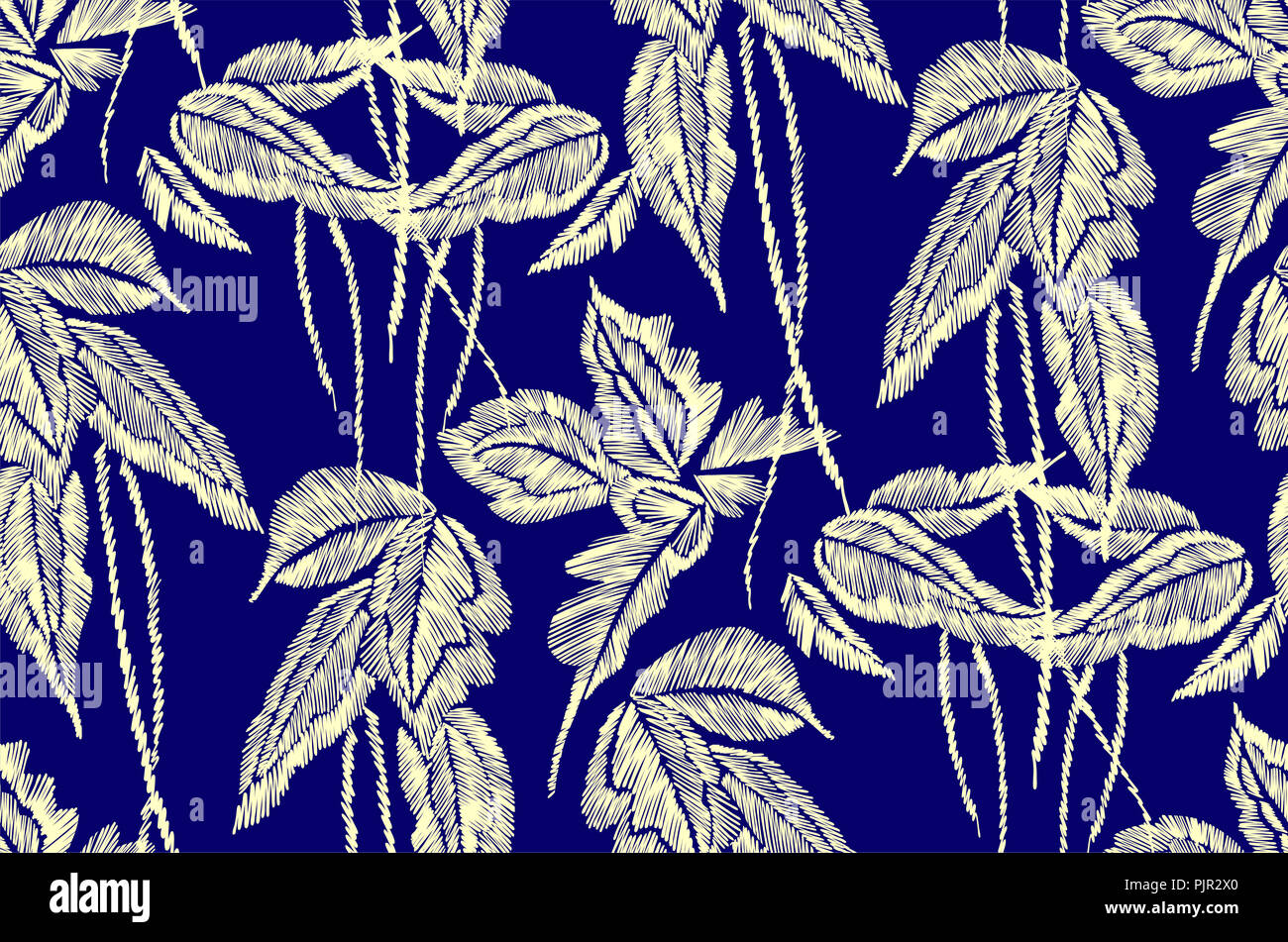 Tropical leaves seamless background pattern. Vector illustration hand ...