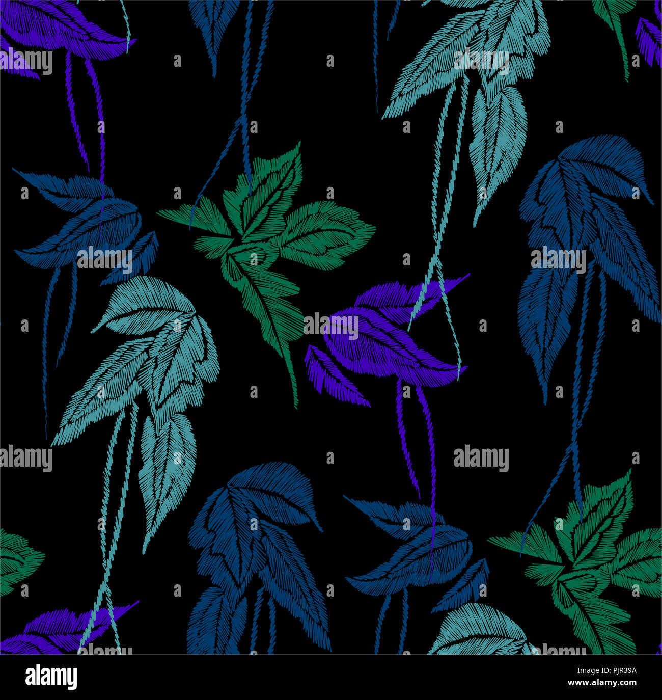 Tropical leaves seamless background pattern. Vector illustration hand ...