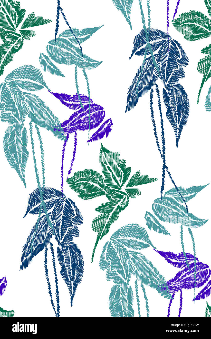 Tropical leaves seamless background pattern. Vector illustration hand ...