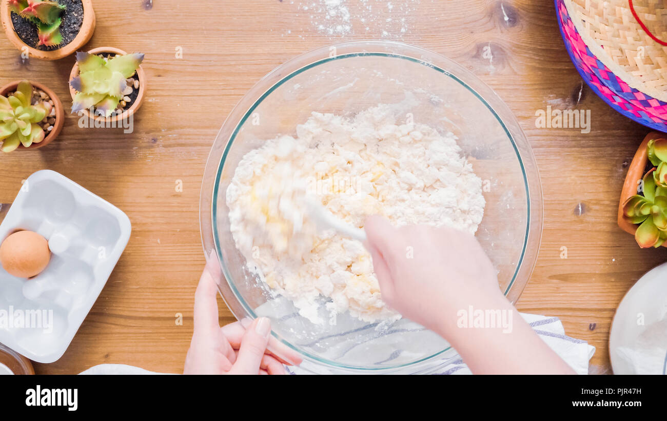 Step by step. Mixing ingredients to make dough for empanadas Stock ...