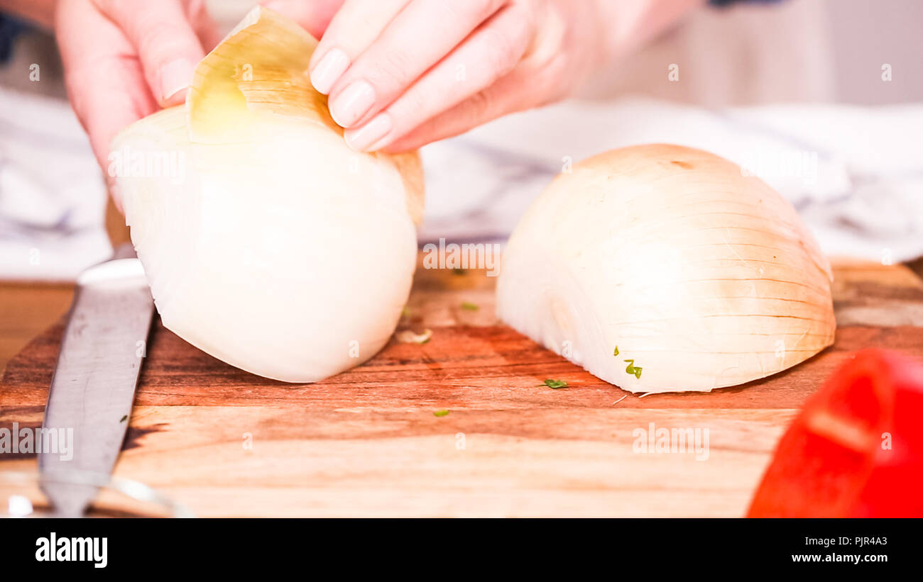 Step by step. Cutting vegetables to make filling for empanadas Stock ...