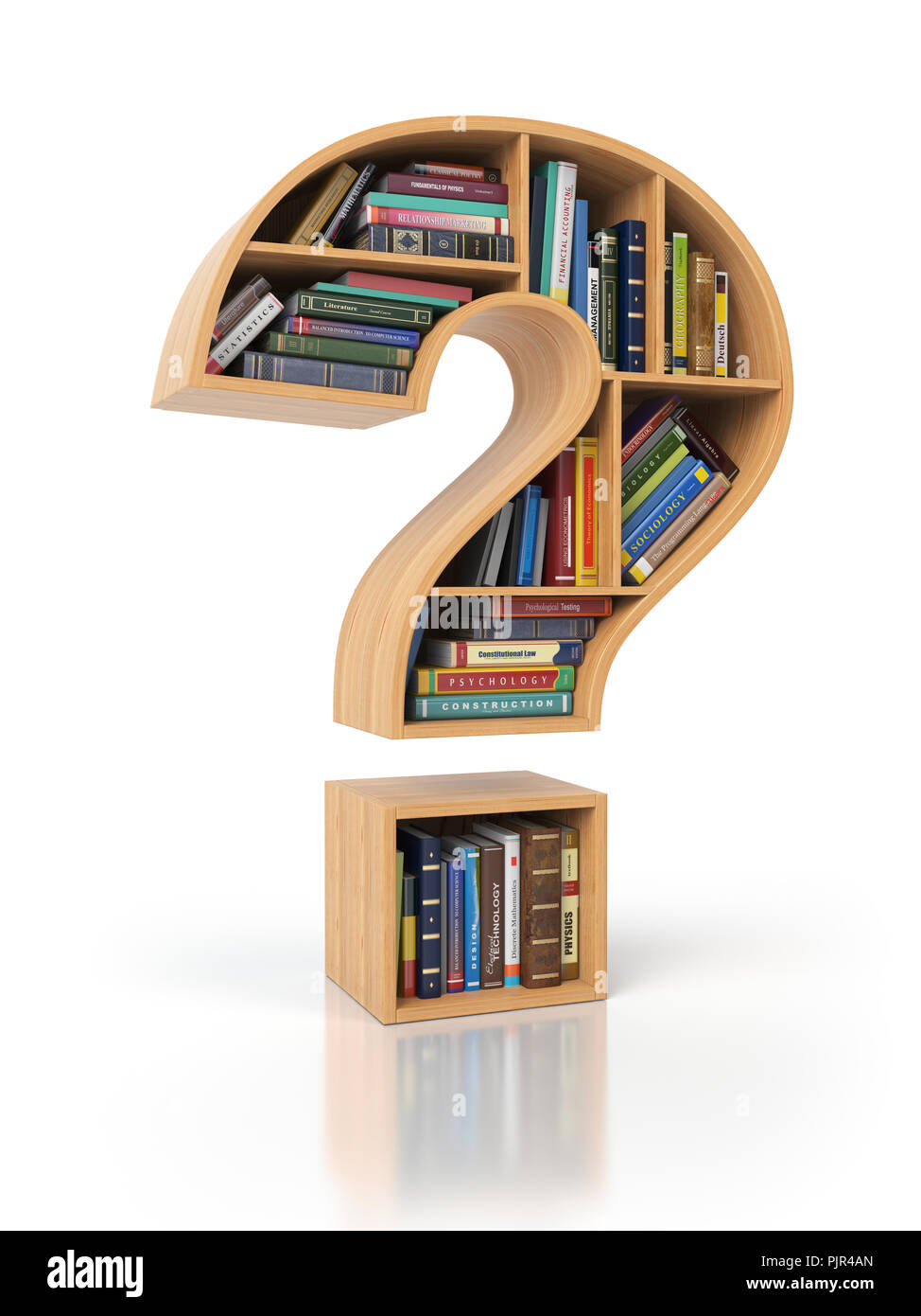 Searching information or FAQ concept. Bookshelves with books and ...