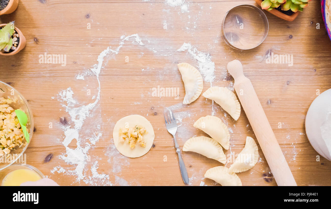 Step by step. Making home made empanadas with different fillings Stock ...