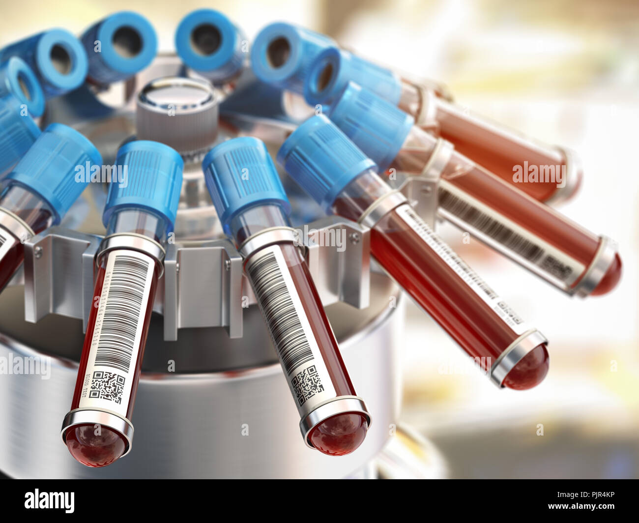 Blood test tubes in centrifuge. Medical laboratory concept. 3d ...