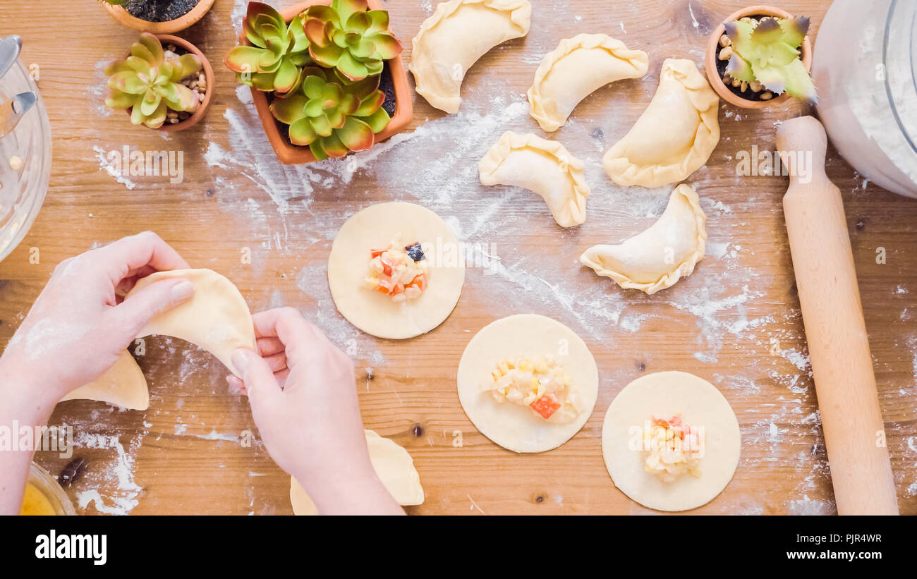 Step by step. Making home made empanadas with different fillings Stock ...