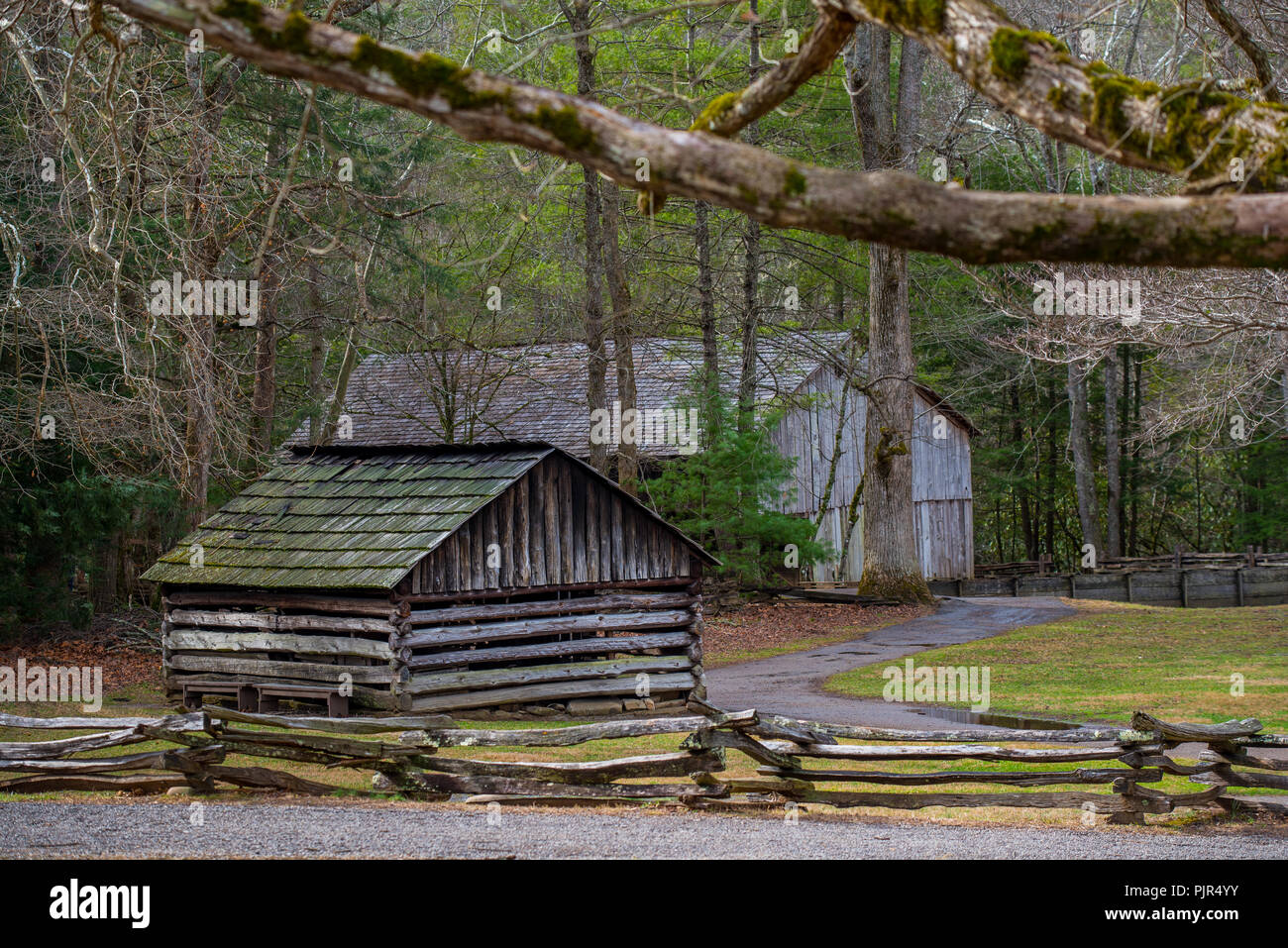 Wooden structures in the Great Smoky Mountains in Cades Cove Stock ...
