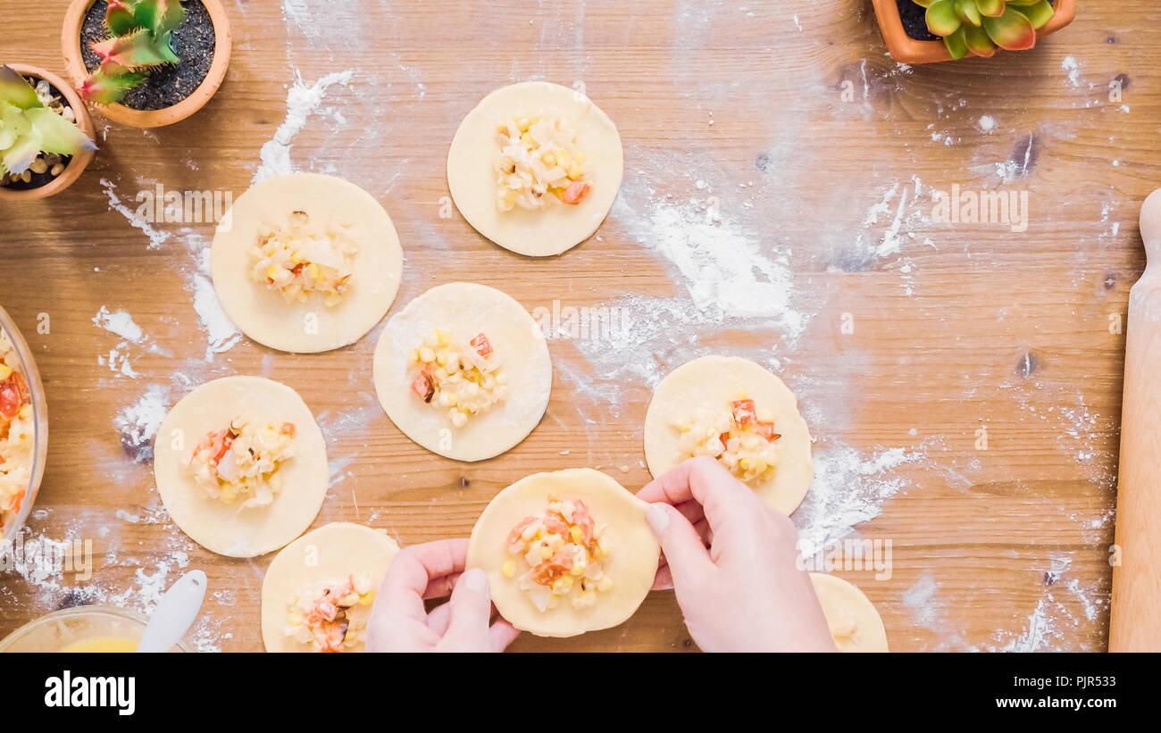 Step by step. Making home made empanadas with different fillings Stock ...