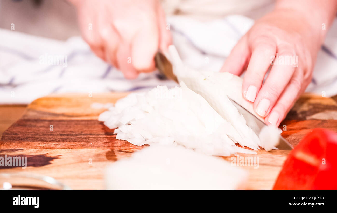 Step by step. Cutting vegetables to make filling for empanadas Stock ...